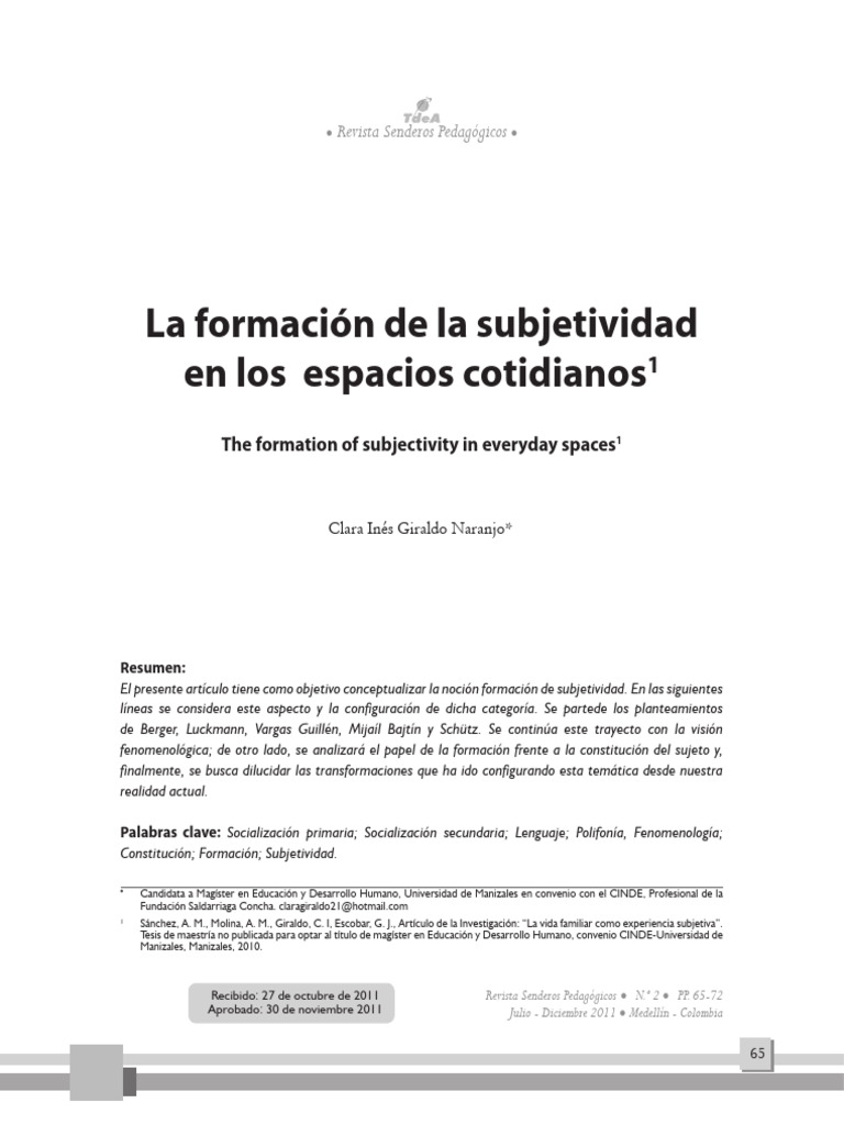 LA FORMACION DE LA SUBJETIVIDAD | PDF | Realidad | Subjetividad