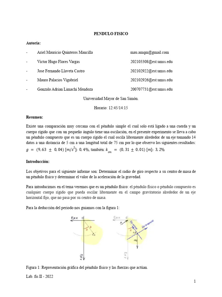 Pendulo Fisico | PDF | Péndulo | Oscilación