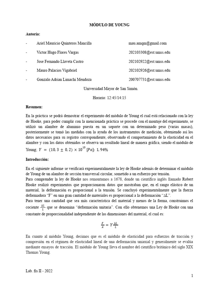 Módulo de Young | PDF | El módulo de Young | Elasticidad (Física)