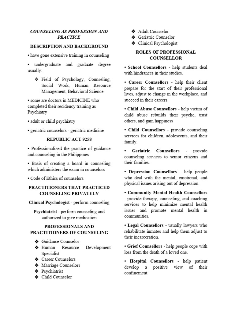 Overview of Counseling Professions | PDF | Counseling Psychology ...
