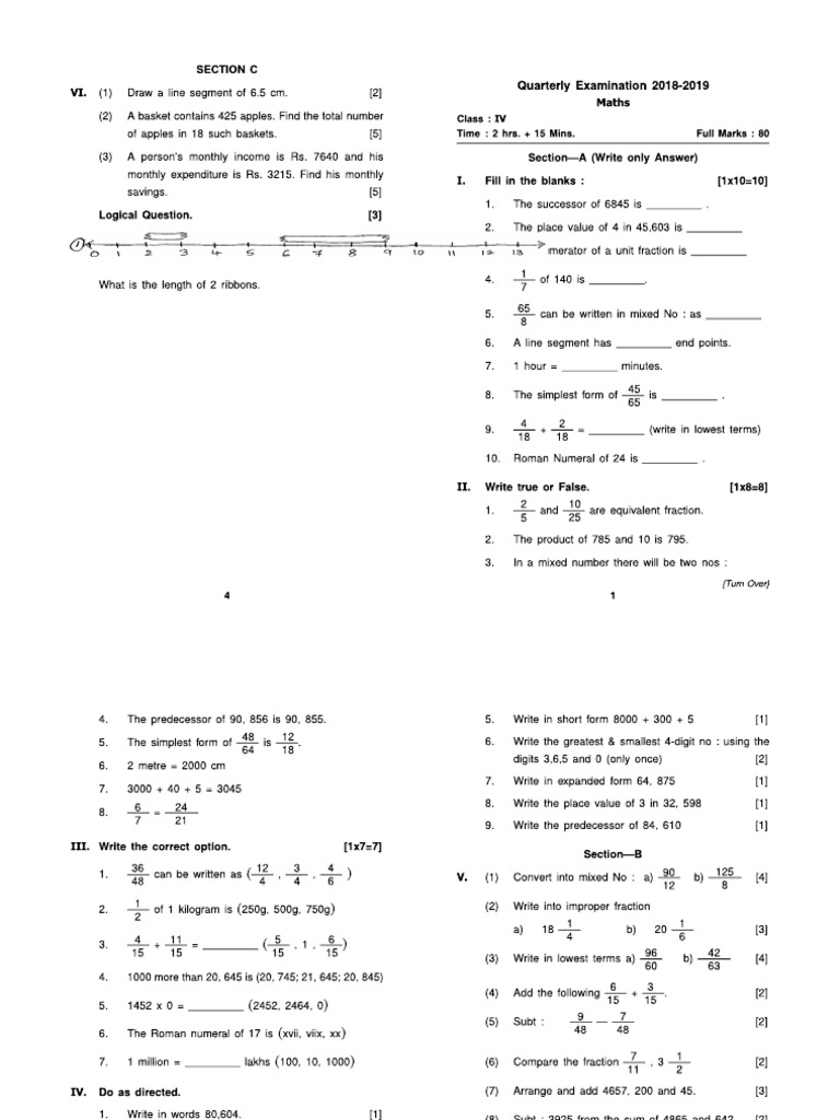 Icse Class 4 Qty Mathematics 2019 | PDF