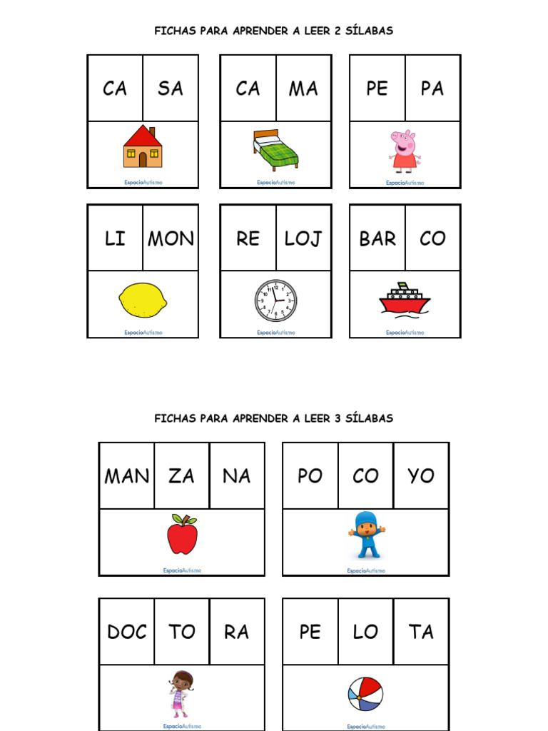 ESPACIO-AUTISMO-fichas-para-leer-2-y-3-silabas | PDF