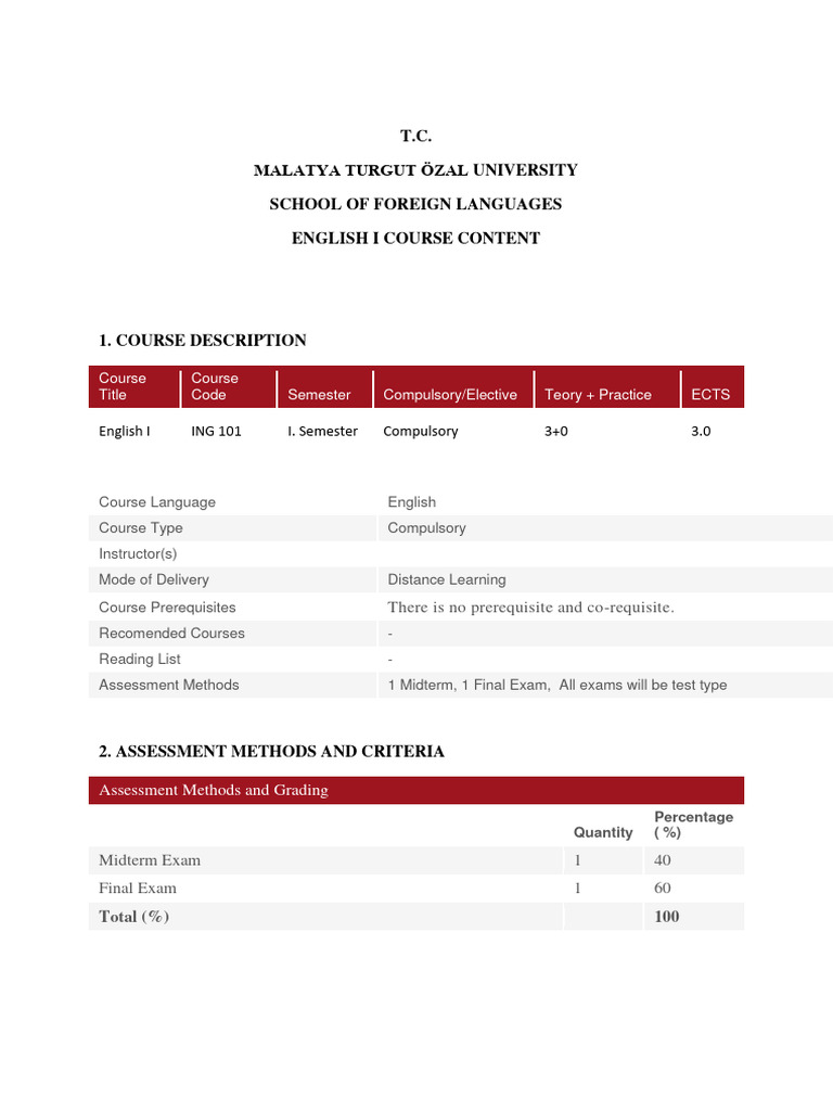 English I Course Information Package | PDF | English Language | Word
