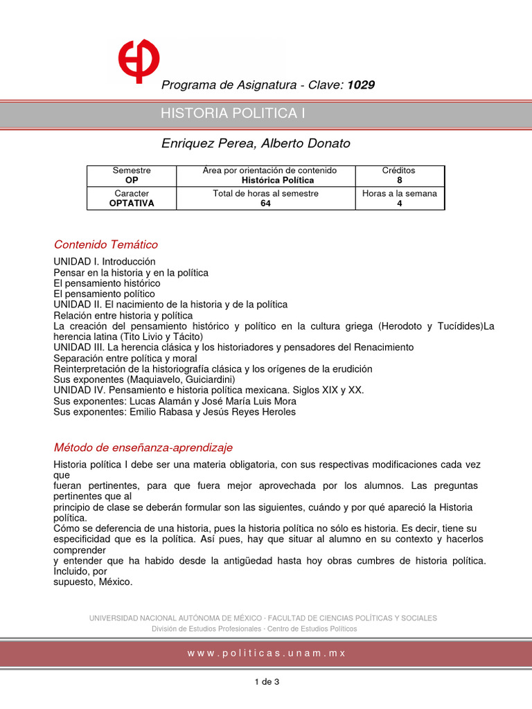 Historia Politica I: Enriquez Perea, Alberto Donato | PDF