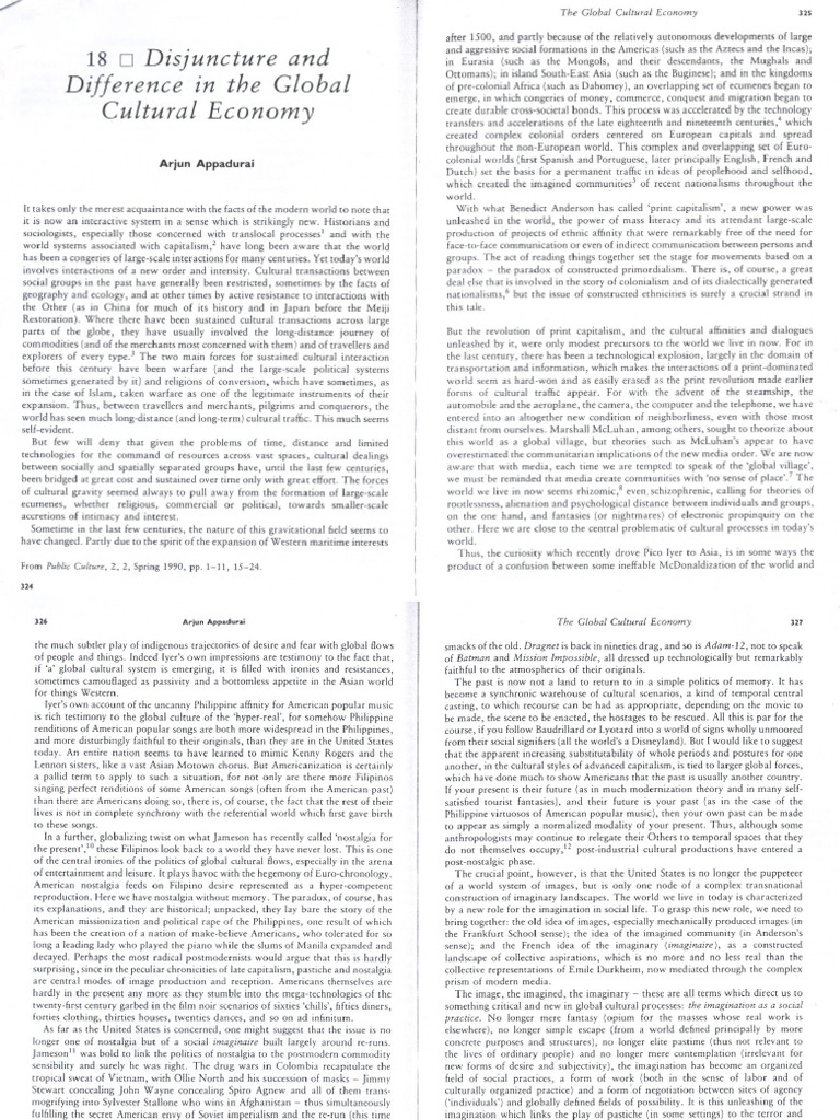 Disjuncture and Difference in The Global Cultural Economy | PDF
