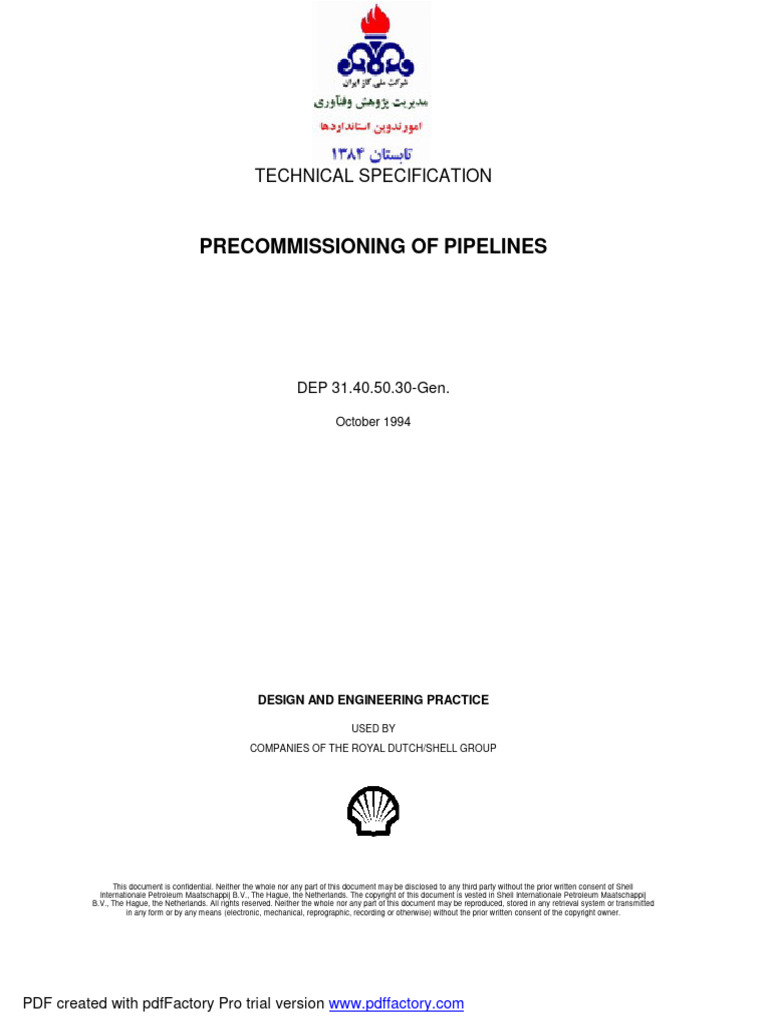 Precommissioning of Pipelines: Technical Specification | PDF | Pipe (Fluid Conveyance) | Valve