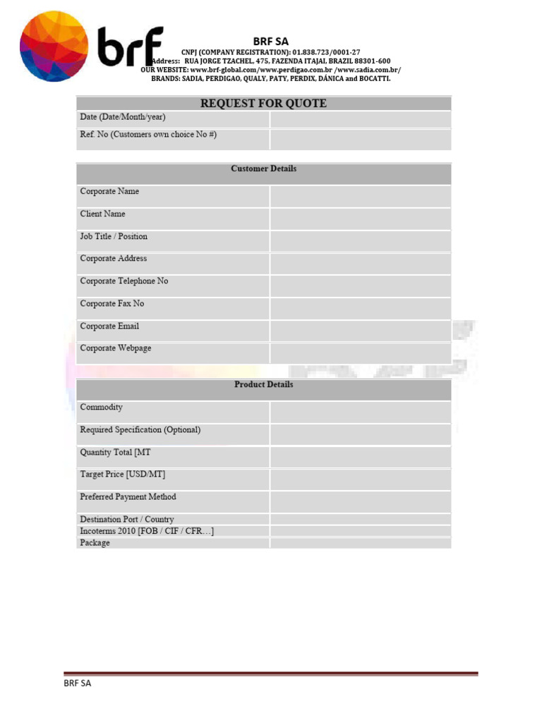 New 2024 BRF S.A. - RFQ Document | PDF
