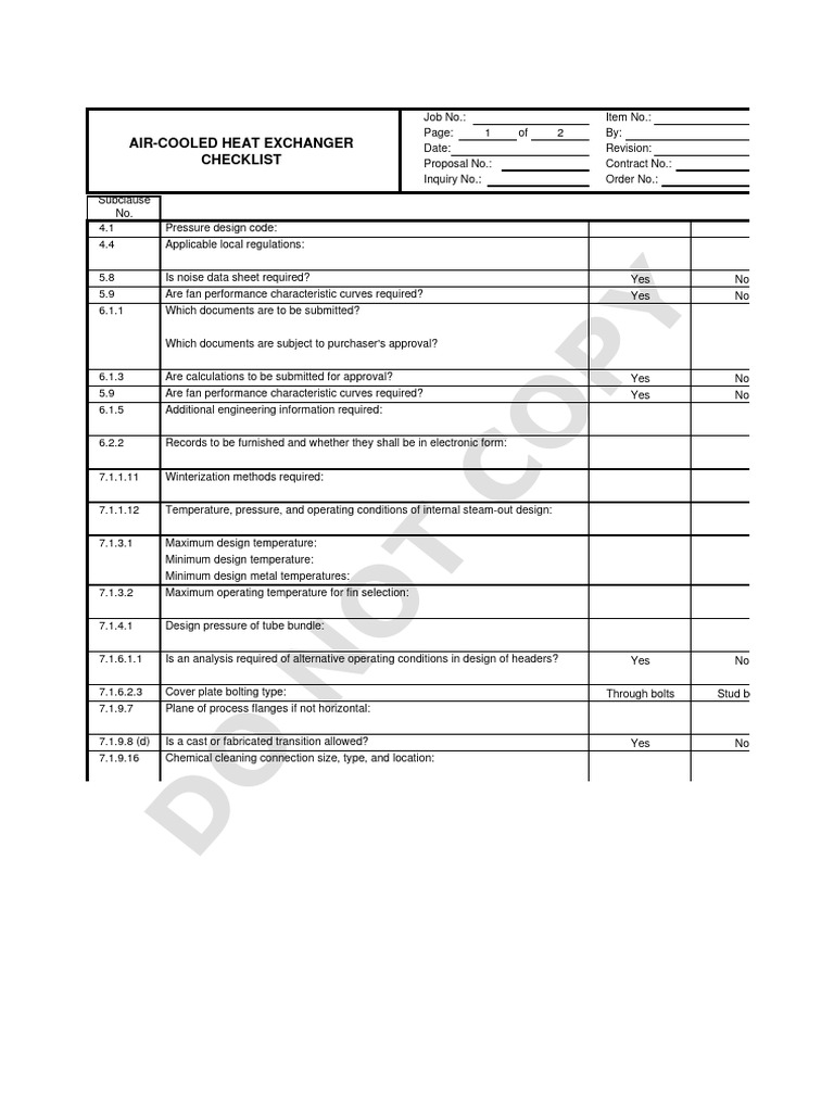 Air-Cooled Heat Exchanger Checklist | PDF | Heat Exchanger | Physical ...