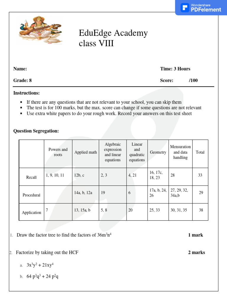 File Class 8 Sample Papers Sets 1582259719 | PDF | Triangle | Area