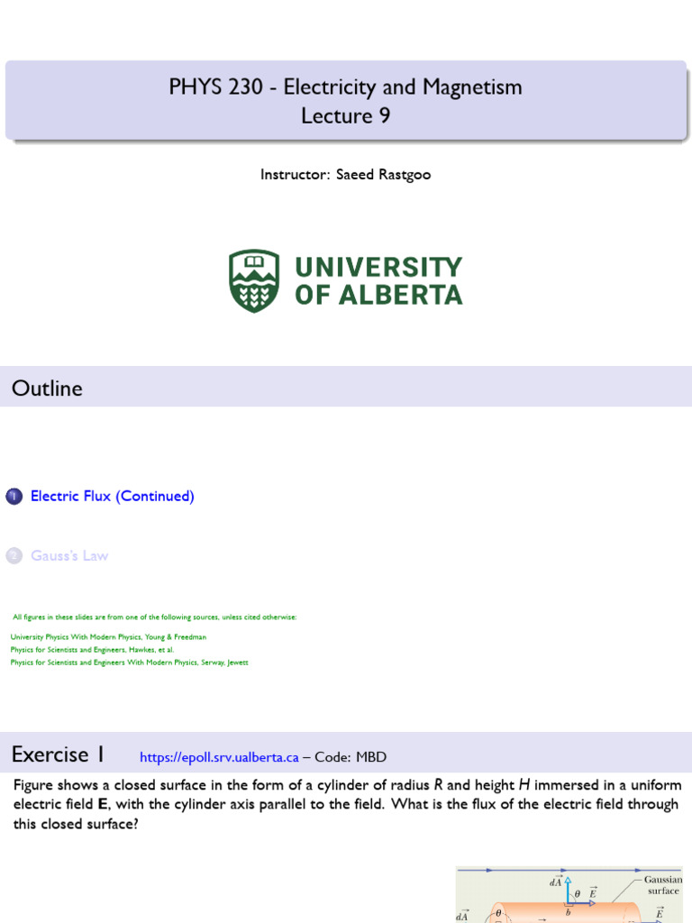 Course Slides PHYS 230 - Lecture 9 | PDF | Flux | Electric Field Course Slides PHYS 230 - Lecture 9 | PDF | Flux | Electric Field