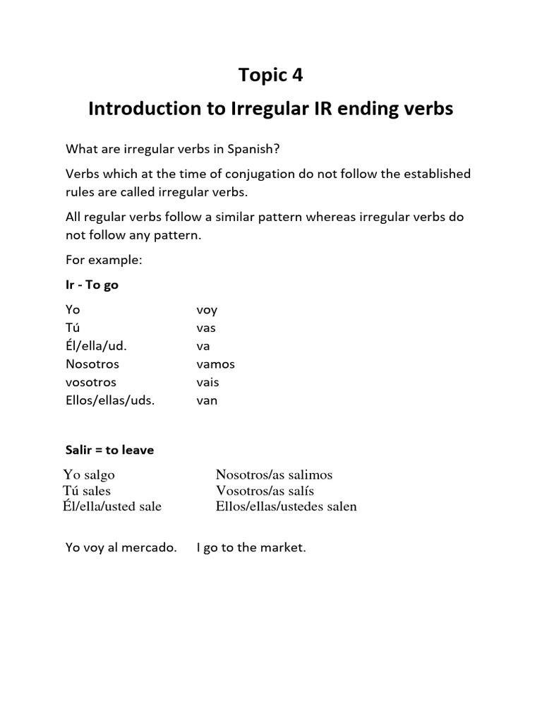 Irregular IR Verbs in Spanish Explained | PDF | Language Arts ...