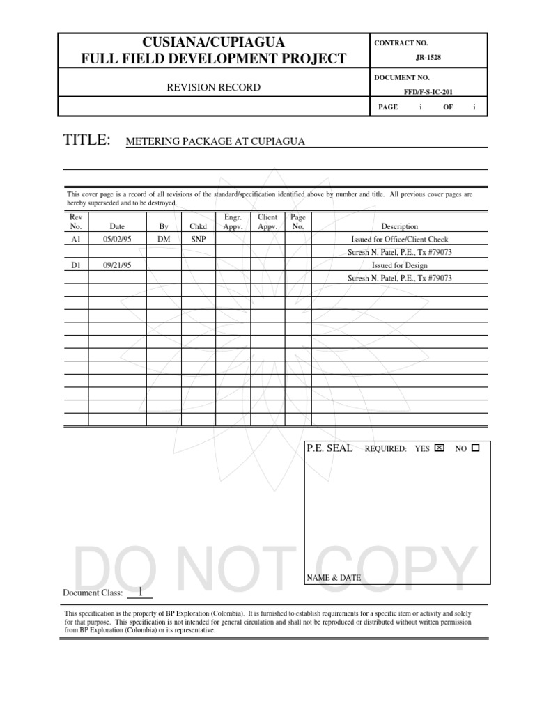 FFD - F-S-IC-201 Metering Package at Cupiagua | Download Free PDF ...