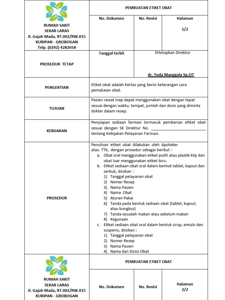 Penulisan Etiket Pasien Rawat Inap Odd | PDF