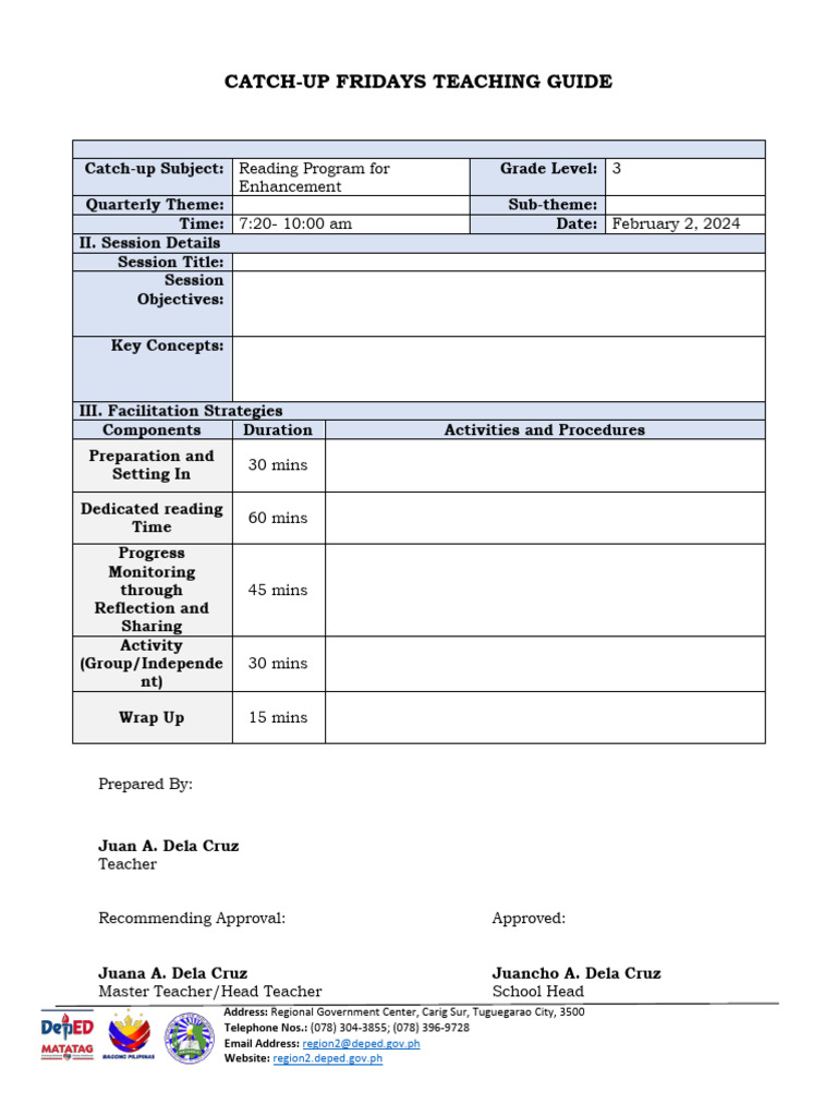 Catch Up Fridays Teaching Guide Template | PDF | Learning | Behavior Modification
