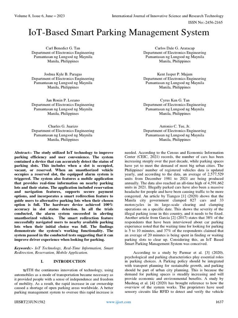 IoT Smart Parking for Urban Drivers | PDF | Parking | Application Software