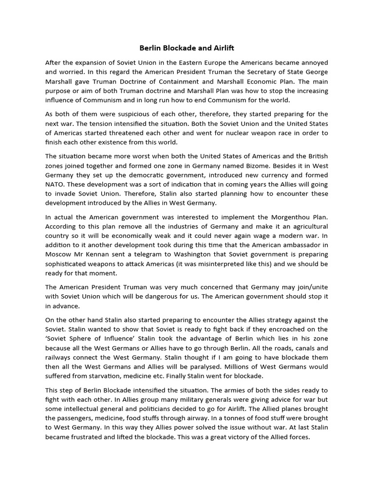 Berlin Blockade and Airlift | PDF | Aftermath Of World War II | Foreign ...