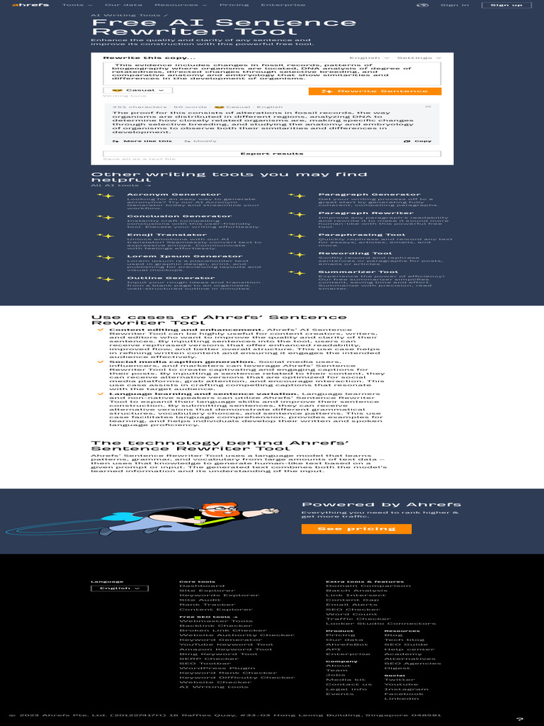 Free AI Sentence Rewriter Tool PDF Search Engine Optimization