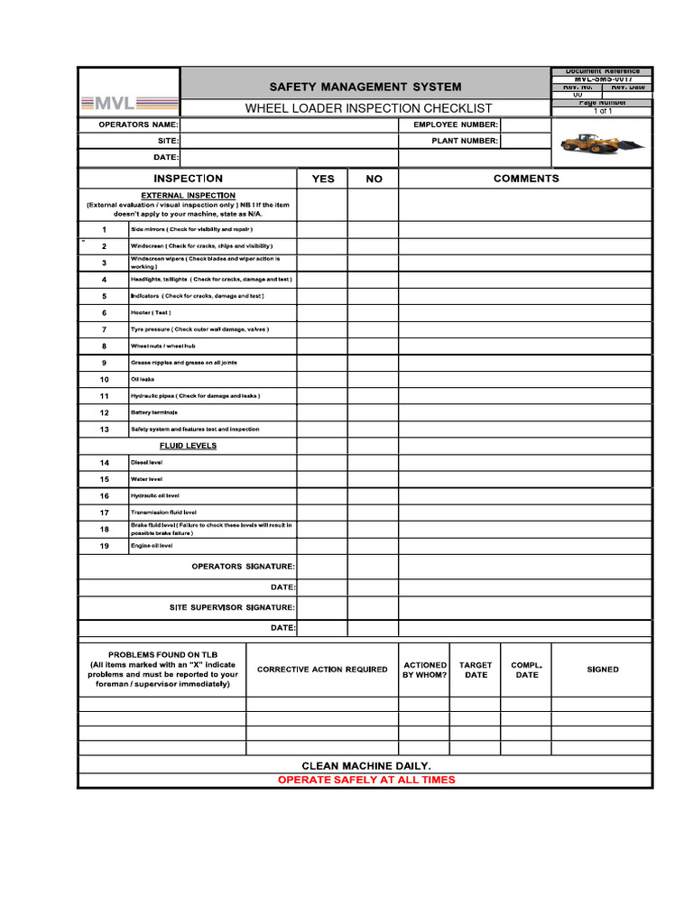 Wheel Loader Checklist Pdf