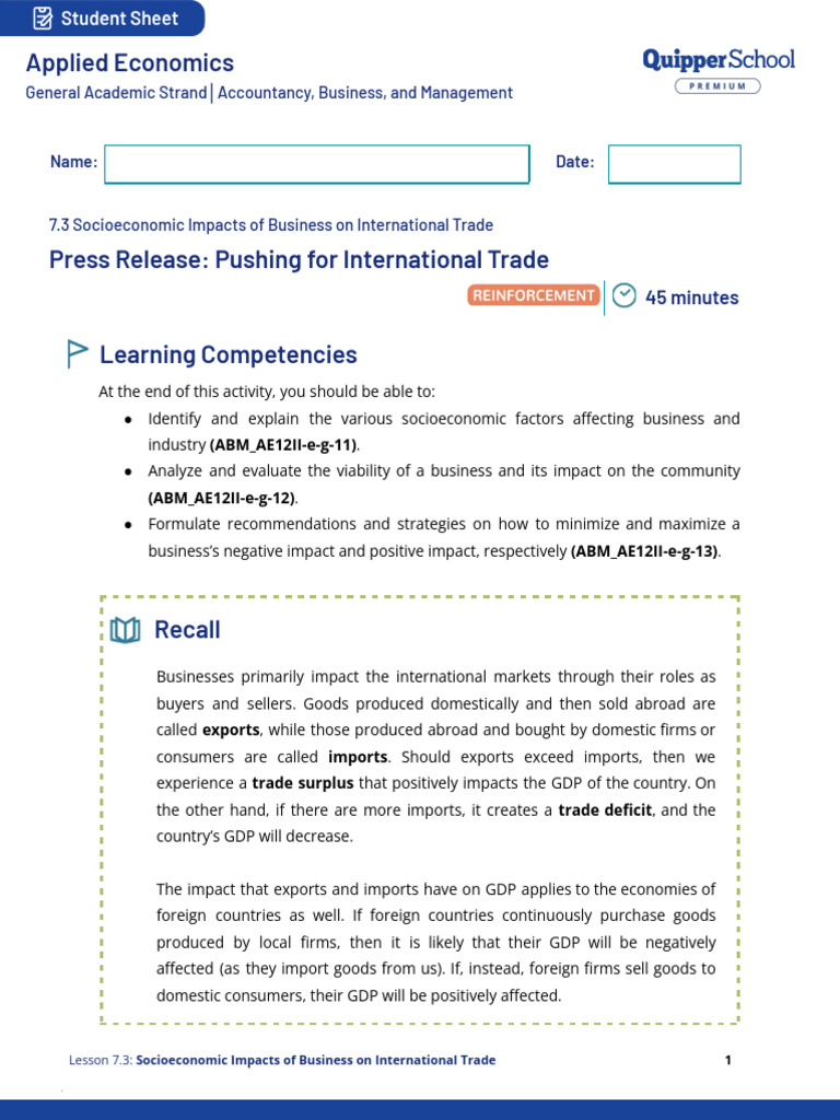 AEC 12 - Q1 - 0703 - SS2 Reinforcement - Socioeconomic Impacts of Business On International ...