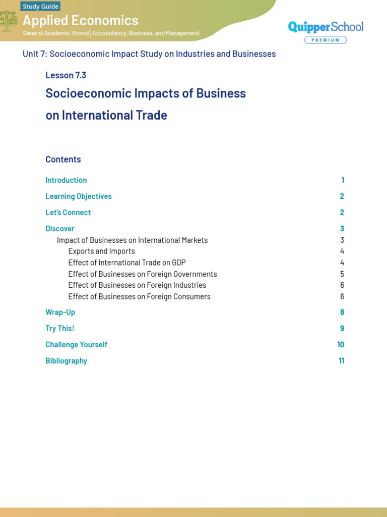 AEC 12 - Q1 - 0703 - SG - Socioeconomic Impacts of Business On International Trade | PDF ...