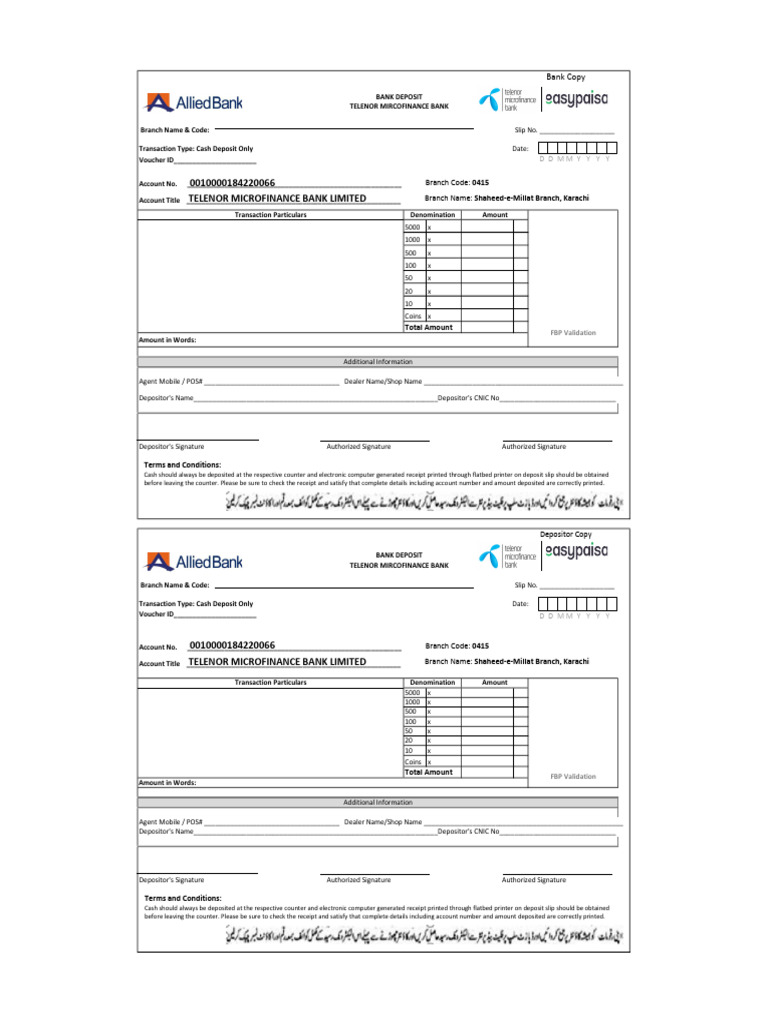ABL Deposit Slip | Download Free PDF | Deposit Account | Receipt