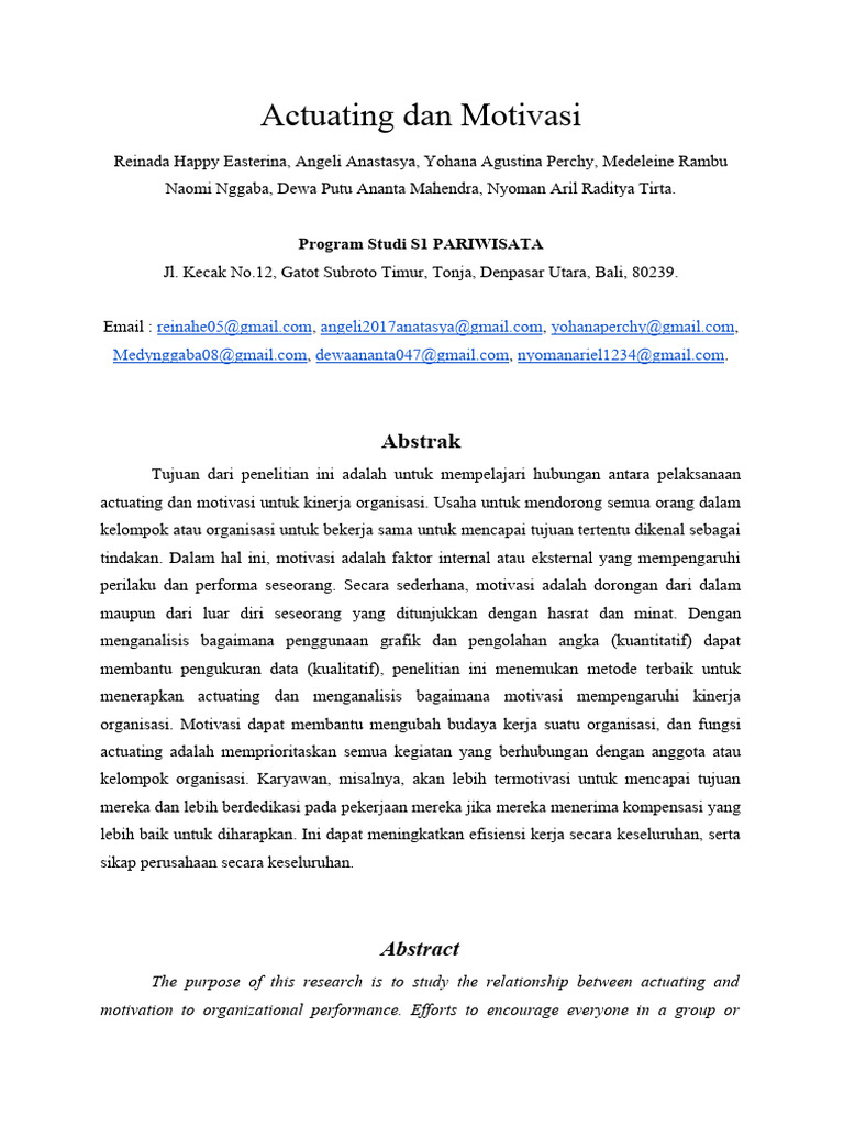 Pelaksanaan Actuating Dan Motivasi | PDF