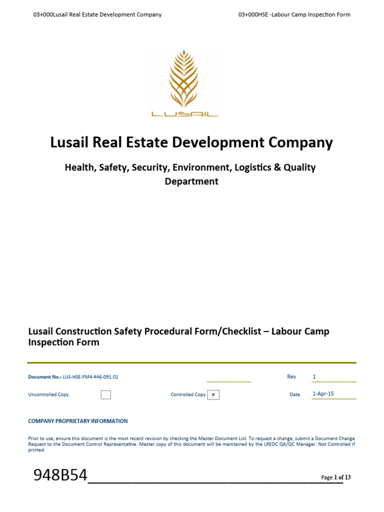 LUS HSE FM4 446 091.01 Labour Camp Inspection Form | PDF