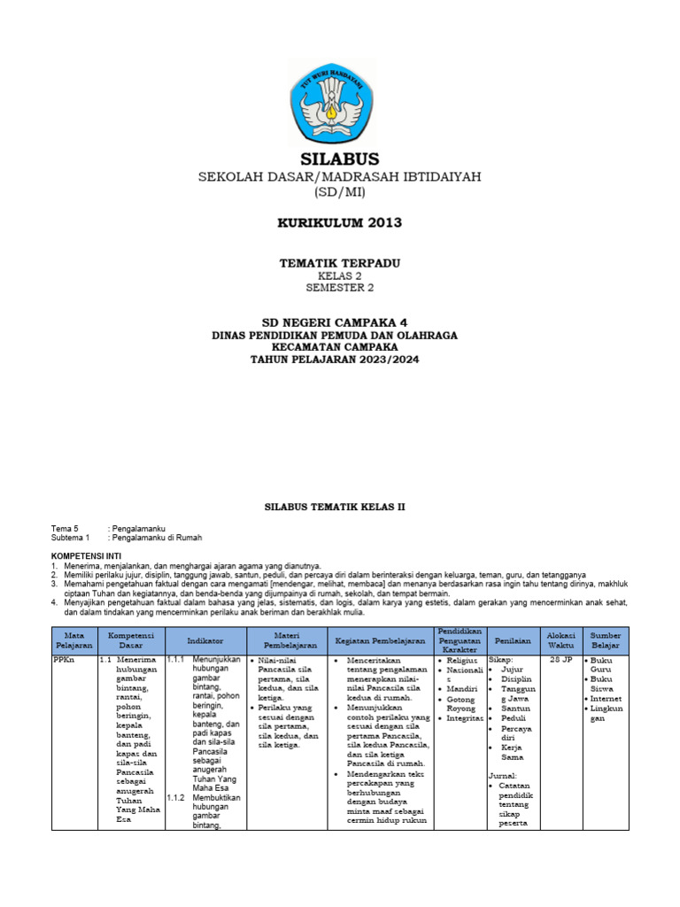 Silabus Kelas 2 Tema 5 | PDF