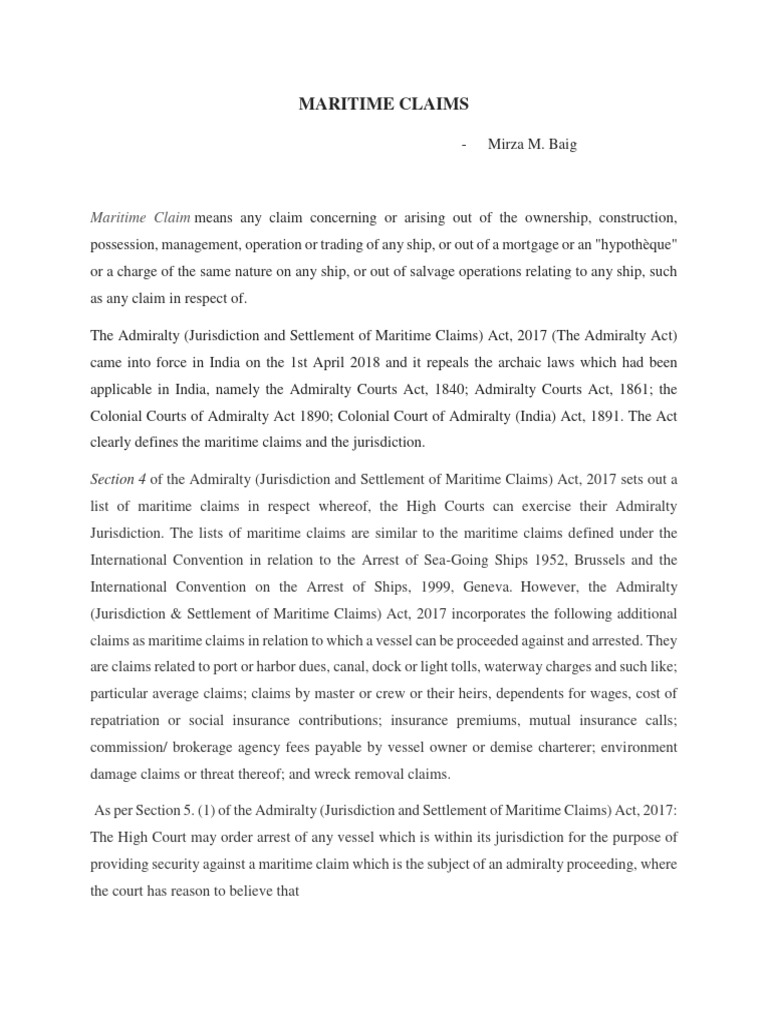 Maritime Claims | PDF | Admiralty Law | Mortgage Law