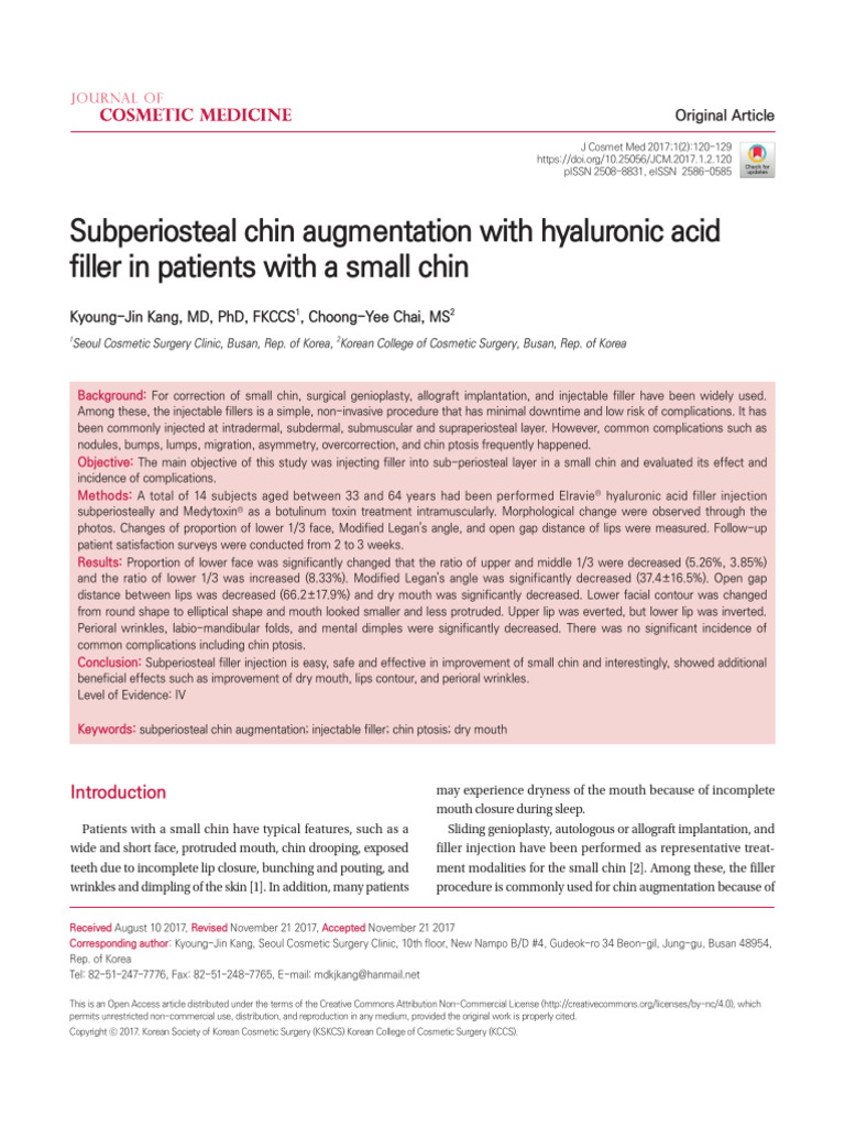 Subperiosteal Chin Augmentation With Hyaluronic Ac | PDF | Clinical ...