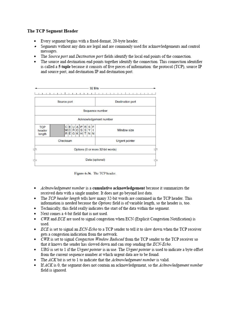 The TCP Segment Header | PDF | Transmission Control Protocol | Network Congestion