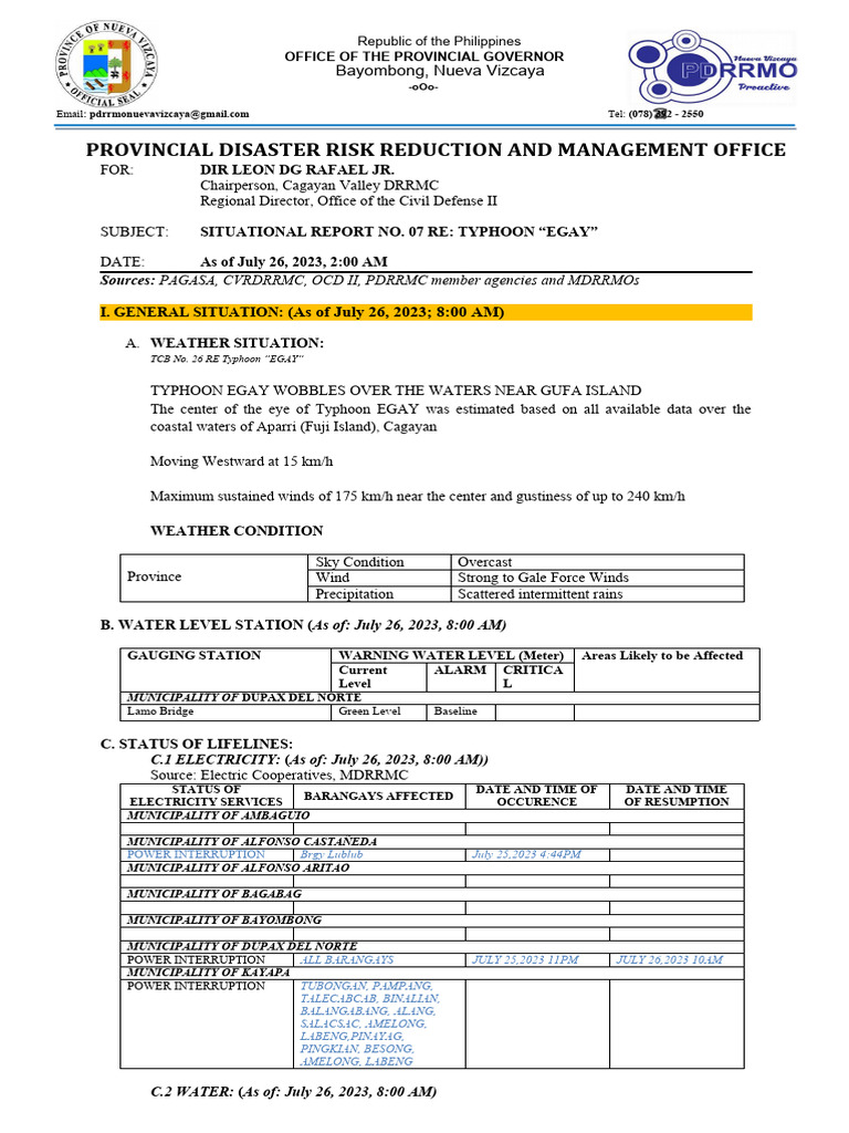 Sitrep 7 Ty Egay | PDF | Emergency Management