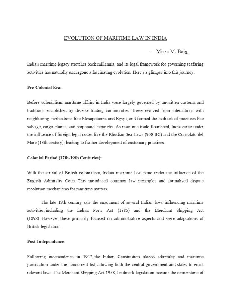 Evolution of Maritime Law in India | PDF | Admiralty Law | Water Transport