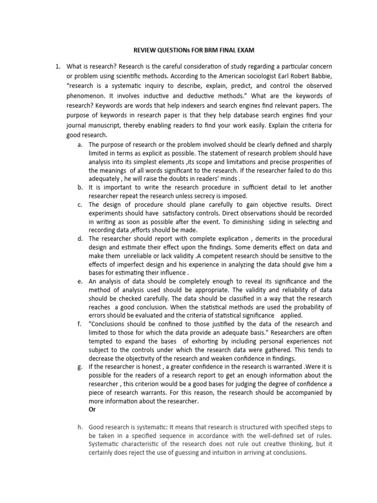 BRM Final Question | PDF | Positivism | Methodology