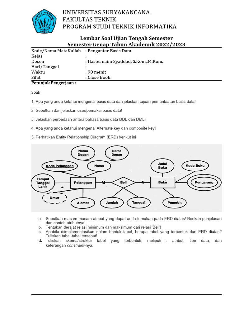 SOAL UTS Pengantar Basis Data 2022-2023 Ganjil | PDF