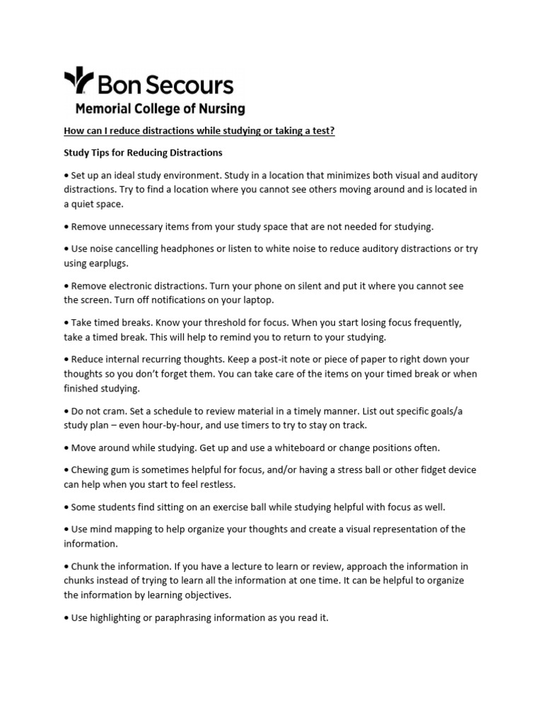 Tips For Reducing Distractions at Home | PDF