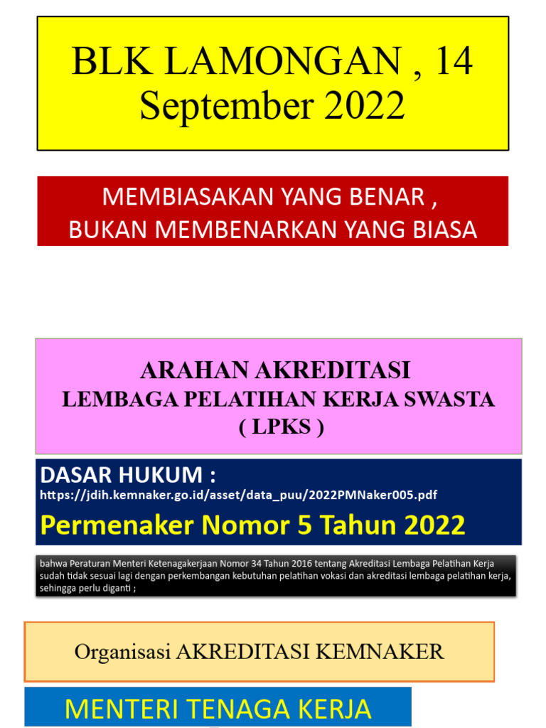 Arahan Akreditasi LPK | PDF
