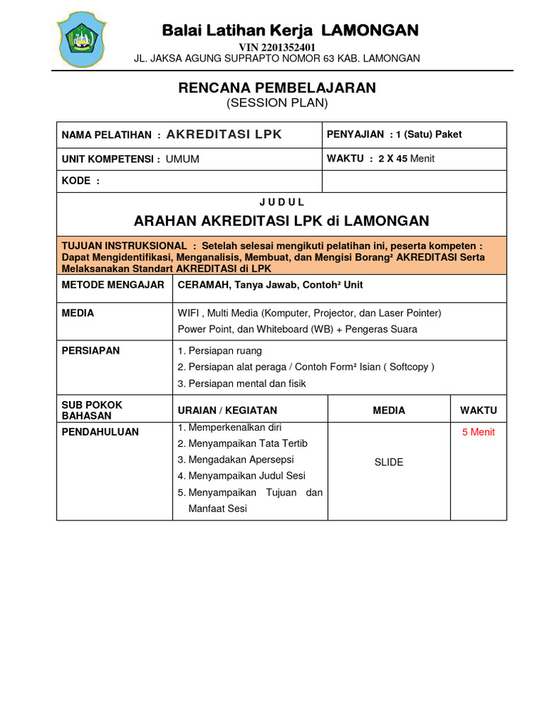 Lesson Plan Arahan Akreditasi | PDF