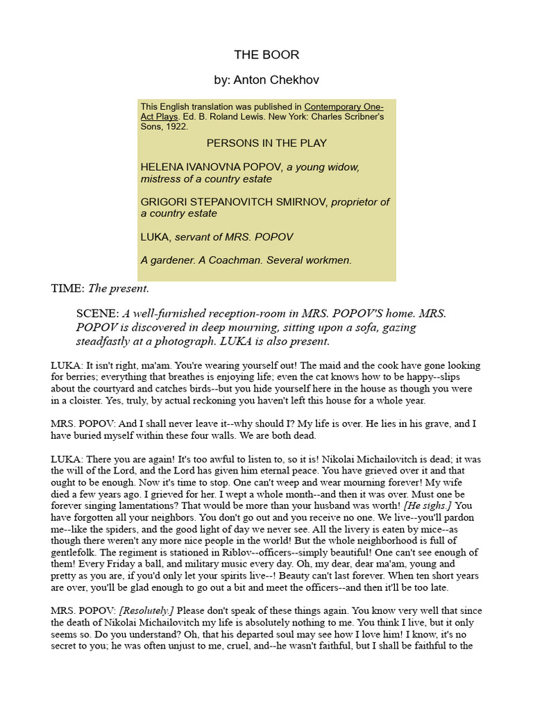 The Boor - Anton Chekov | PDF