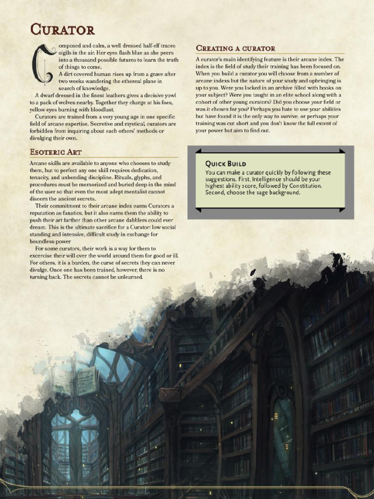 D&D 5E - Homebrew - Class Curator 'V1.1 | PDF