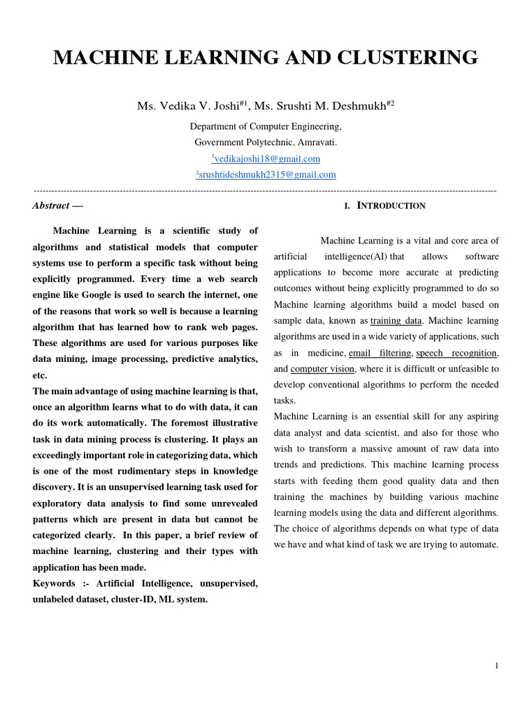 Research Paper (Machine Learning & Clustering) | PDF | Cluster Analysis ... Research Paper (Machine Learning & Clustering) | PDF | Cluster Analysis ...