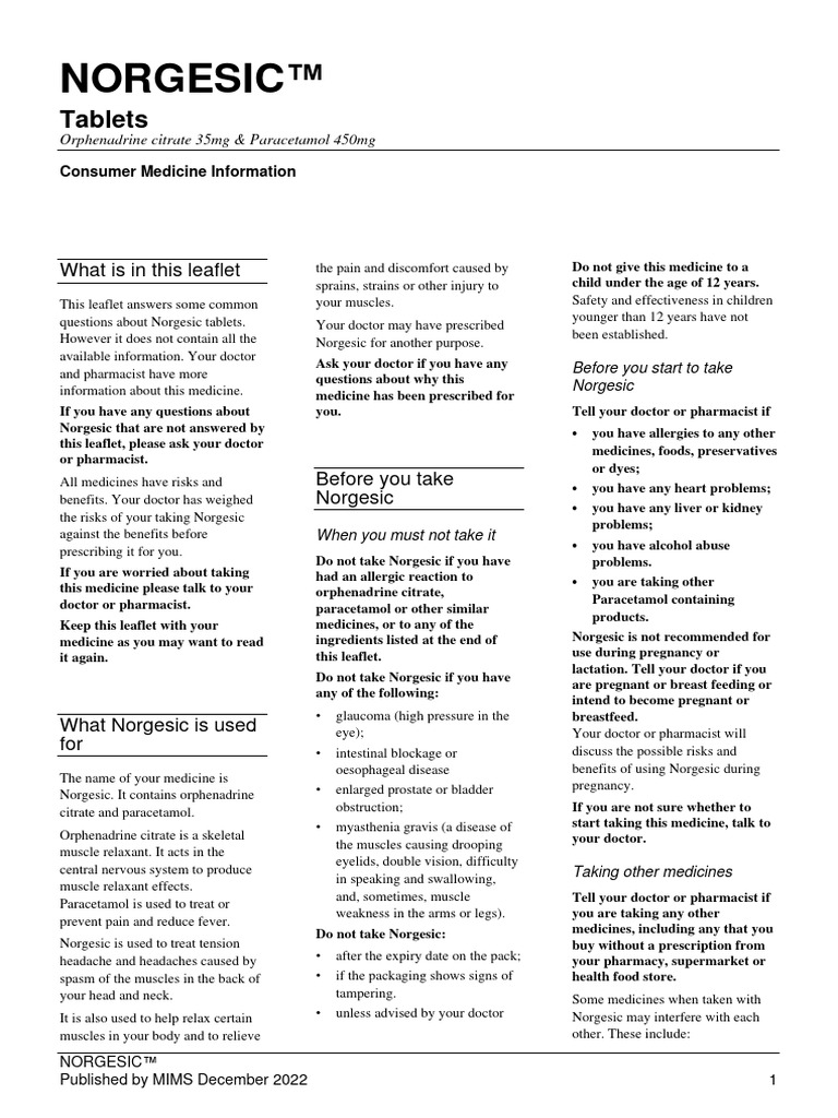 Norgesic ™: Tablets | PDF | Health Care | Medicine