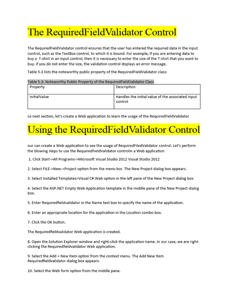 The Requirement Filed Validator Control | PDF | Menu (Computing ...