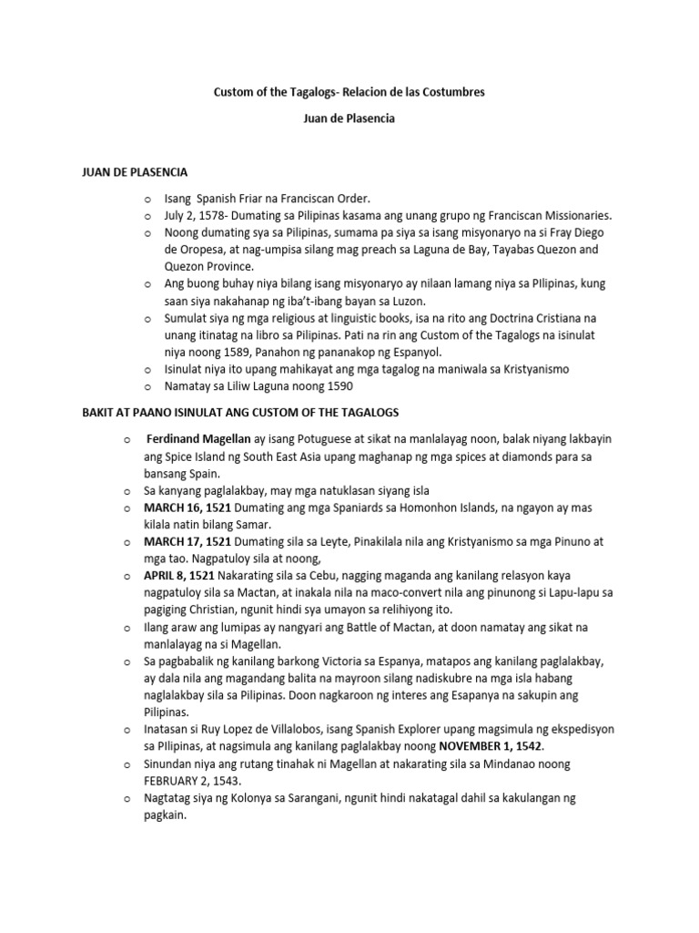 Custom of The Tagalogs | PDF