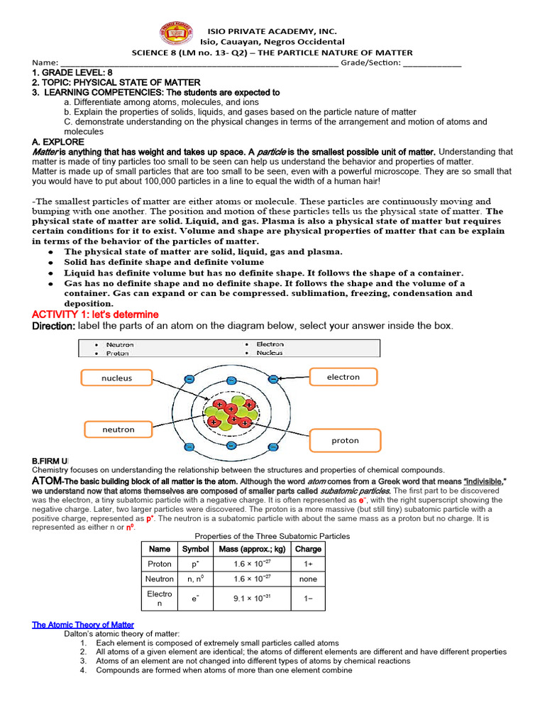 GRADE 8 2021 2022 G8 Module 1 Q3 2023 2024 | PDF | Ion | Molecules