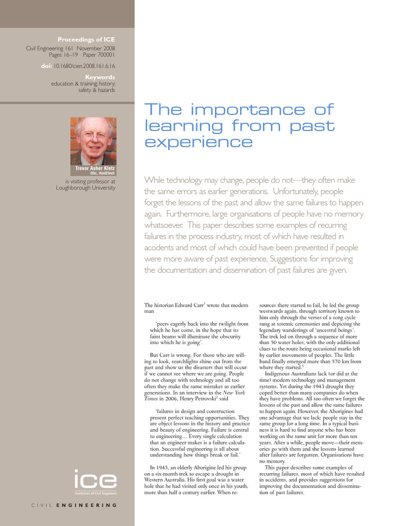 The Importance of Learning From Past Experience | PDF | Chemical ...