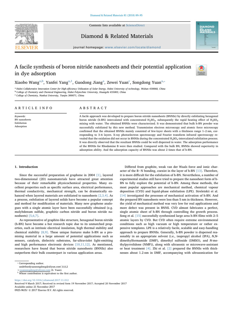 A Facile Synthesis of Boron Nitride Nanosheets and Their Potential ...