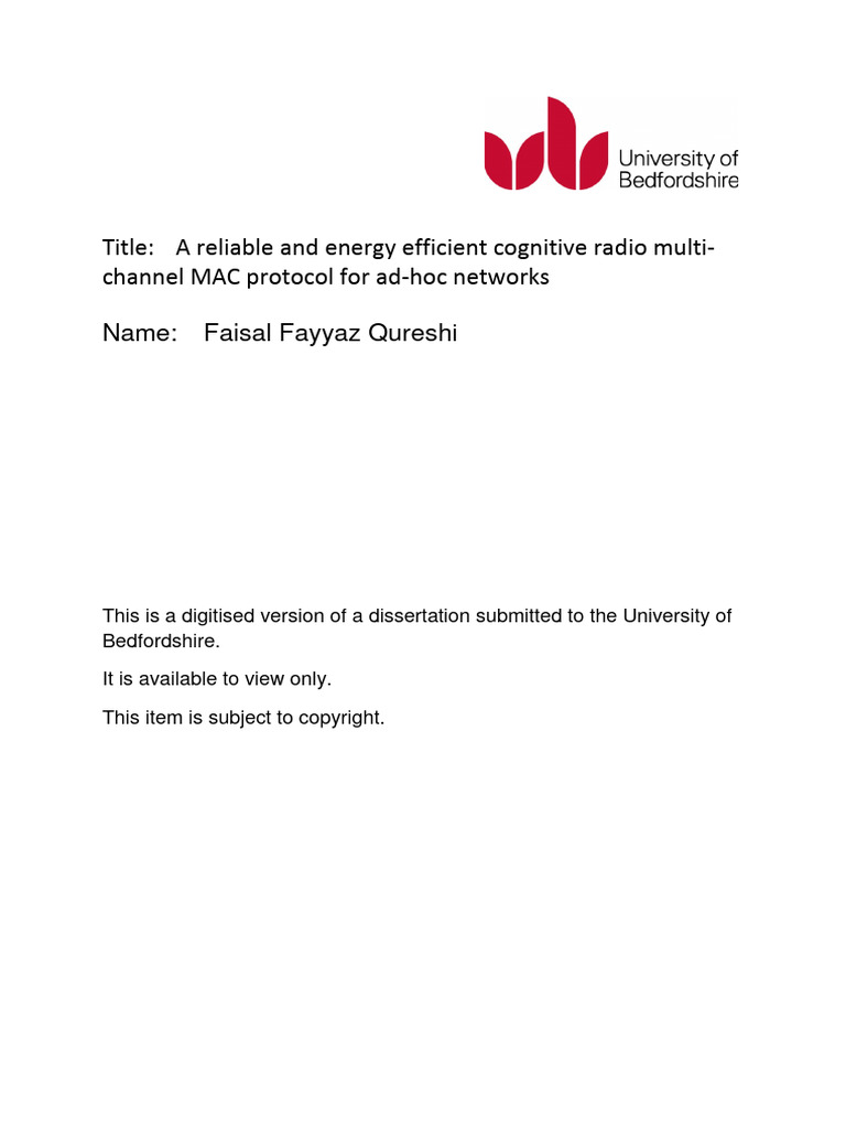 Title: A Reliable and Energy Efficient Cognitive Radio Multi-Channel MAC Protocol For Ad-Hoc ...