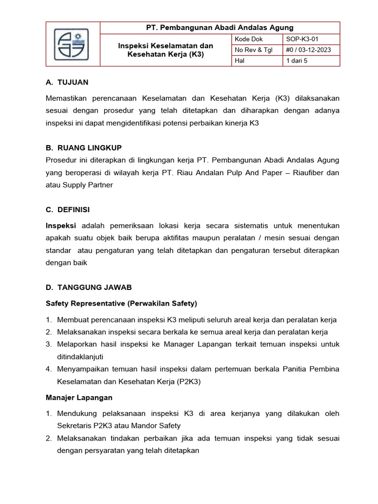 SOP-K3-0X Inspeksi K3 | PDF