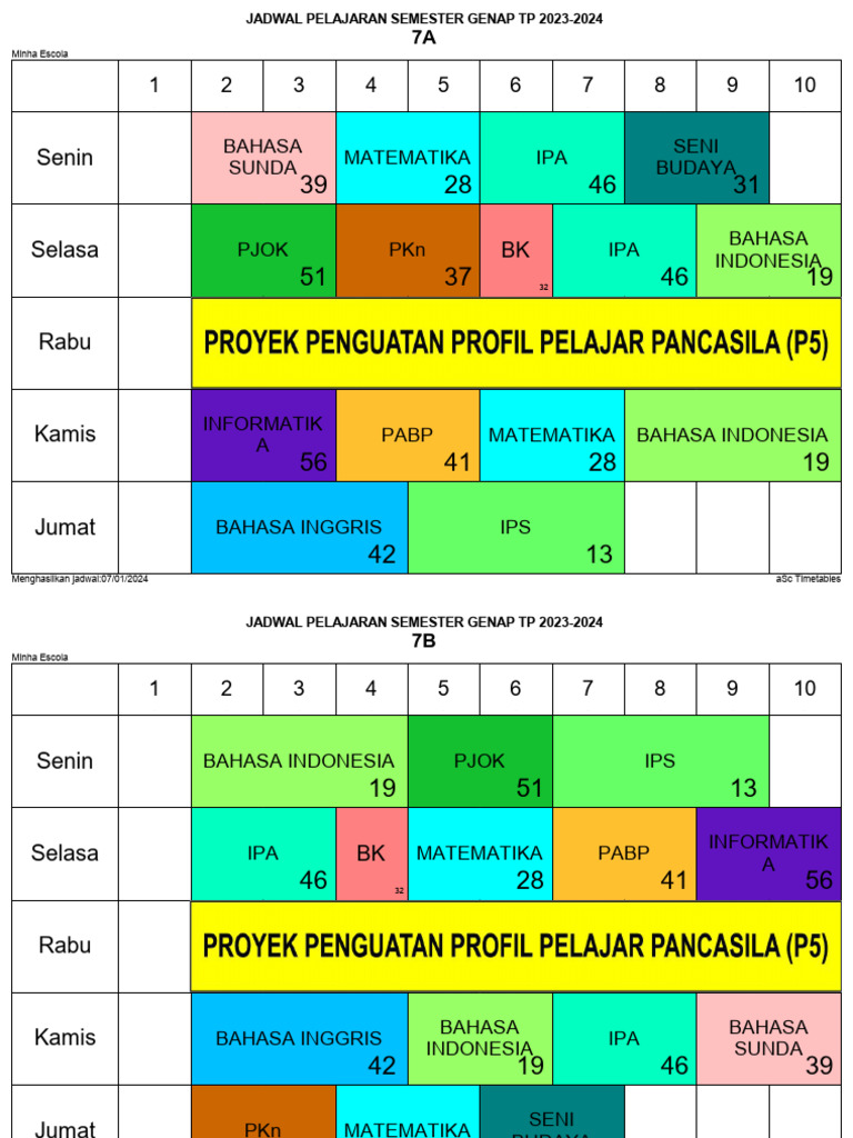 Jadwal Pelajaran - Kelas | PDF